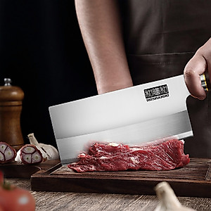 HOSHANHO Ultra Sharp Cleaver Knife, Powder Steel and High Carbon Steel Chinese Cleaver Knife, Butcher Knife with Wooden Handle, Meat Cleaver for Home and Restaurant