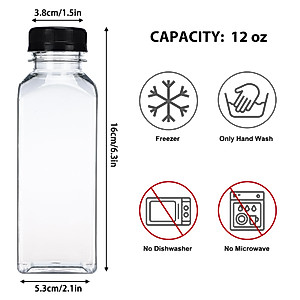 Moretoes 10pcs 12oz Plastic Bottles with Caps, Empty Reusable Drink Containers with Labels, Bulk Clear Beverage Containers for Juicing Drinking Milkshake Tea and Other Beverages