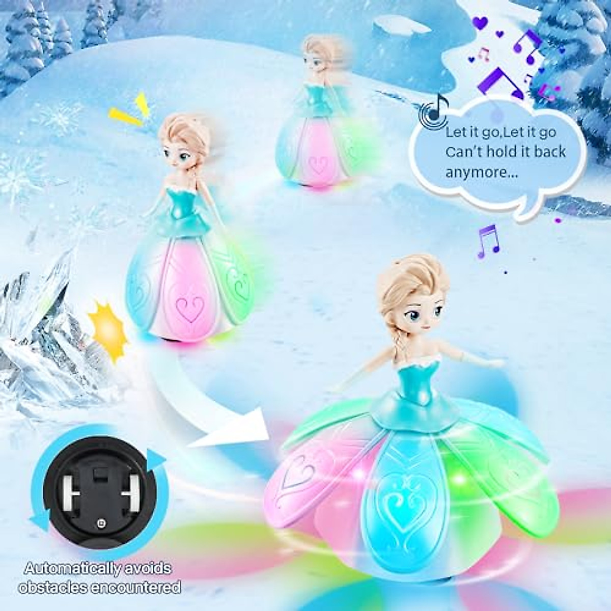 Ice Princess Toys for Girls,Dancing Princess Interactive Spin Robot Toys for Little Girls with Colorful Flashing Lights & Music,Pretend Christmas Birthday Gift Toys for Kid Age 3 4 5 6 Year Olds
