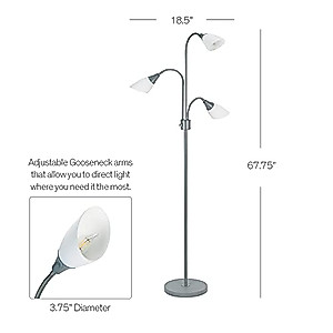 Catalina Lighting 70.25" Medusa 3-Light Floor Lamp with White Shades, Classic Silver