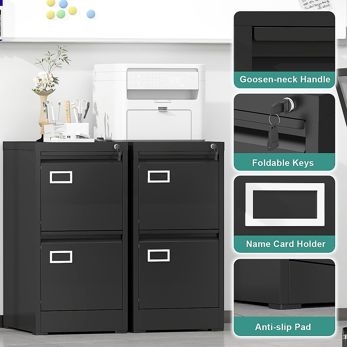 GREATMEET 3 Drawer Mobile File Cabinet with Lock,Under Desk Drawer Metal Filing Cabinet for Legal/Letter Size,Fully Assembled Black