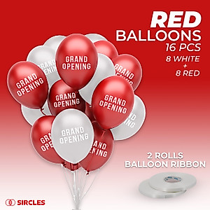 SIRCLES Grand Opening Ribbon Cutting Ceremony Kit - 25" Giant Scissors, 5yd of 4" Wide Ribbon, 10ft Banner, 8 Red & 8 White Balloons, 19 ft Banner Rope, 2 Rolls Balloon Ribbon - Grand Opening Kit
