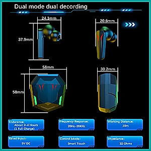 TWS Wireless Earbuds in-Ear Headphones Music Earphones Stereo Sound Bluetooth 5.3 Headset with Mic Game & Music Mode Waterproof IPX7 Fast Charging