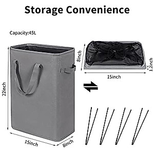 ZERO JET LAG Slim Laundry Hamper Beige and Grey Handles Collapsible Laundry Basket Thin Dirty Clothes Basket Narrow Laundry Bag Foldable Dirty Hamper