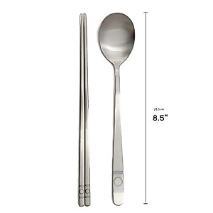 BALWOO [5 Sets] [Made in Korea] Korean Sticky Rice Spoon Chopsticks Set Gold Titanium Plating 304 Stainless Steel Tableware Cutlery Set Mukbang Chopsticks (Korean Palace Pattern, 5 Sets)