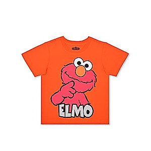 Sesame Street Elmo, Cookie Monster and Oscar Boys T-Shirt and Short Pants Set for Infant and Toddlers – White/Orange/Grey