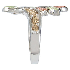 Fancy Bypass Scrollwork Ring, 10k Yellow Gold, Sterling Silver, 12k Green and Rose Gold Black Hills Gold Motif, Size 7