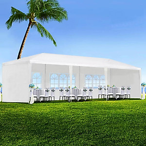 GLANZEND 10'x30' Outdoor Canopy Tent, Outdoor Party Tent Wedding Birthday Tents with 5 Removable Sidewalls, Gazebo w/Transparent Windows Outside Gazebo Event Tent for Garden Patio and Backyard, White