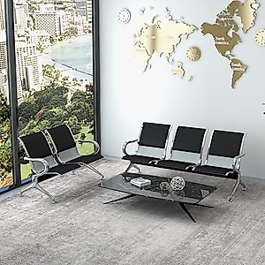 Kinsuite 2-Seat Waiting Room Reception Chair with Arms Office Guest Chairs & Reception Chairs PU Leather for Airport Office Bank Hospital Seat Bench