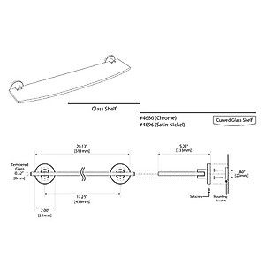 Gatco 4686 Channel Glass Shelf, Chrome/Wall Mounted 20.13" X 5.25" Curved Tempered Glass Shelf for Bathroom
