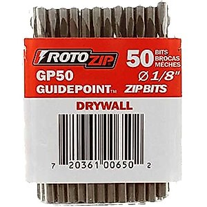 RotoZip GP50 1/8-Inch Drywall Guidepoint Cutting Bits (50-Pack), Cutting Drywall, For use with Roto Zip Spiral Saw