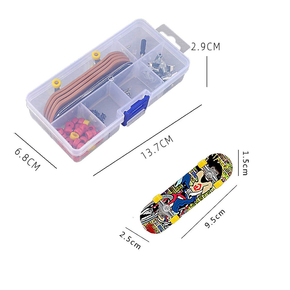 YICHUMY DIY Fingerboard Kit with Box 5 Packs Mini Fingerboards Professional Mini Skateboard Finger Skateboard with Mini Wrench/Screwsdriver/Brackets/Screws/Fingerboard Wheels Wheels