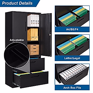 PEUKC 2-Drawer Metal File Cabinet, Lateral Vertical Filing Cabinets for Home Office, Locking File Cabinet with Storage Shelves, Legal/Letter/A4 Size Offcie File Cabinet, (Black, Assemble Required)