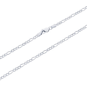 Nuragold 14k White Gold 2.75mm Solid Figaro Chain Link Pendant Necklace, Mens Womens Jewelry 16" 18" 20" 22" 24"