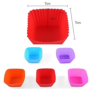 A-XINTONG Muffin Baking Cups Pack of 30 Reusable Square&Heart Shape Silicone Cupcake Molds 2.75x2.75x1.18 inch Mini Nonstick Cupcake Liners Truffle Chocolate Candy Molds Set DIY Cake Tools