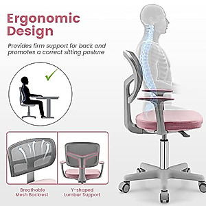 Giantex Kids Desk Chair, Height Adjustable Children Swivel Computer Chair with Y-Shaped Lumbar Support & Auto Sit-Locking Wheels, Mesh Kids Task Chair for Study, Boys Girls Aged 4-13, Pink