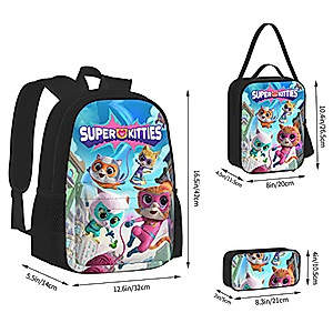 superkitties Backpacks Set for Boys Girls superkitties Backpack with lunch box lunch bag pencil case pencil bag Bookbag Set - 3 Piece