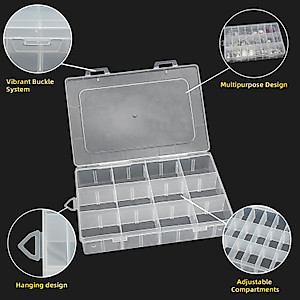 CAZCAL 3pack 24 Grids Clear Plastic Organizer Box with Adjustable Dividers for Beads Organizer Earrings Necklaces Art DIY Crafts Jewelry Fishing Tackles craft storage with 5 Sheet Label Stickers