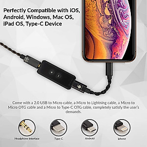 HIDIZS S8 USB DAC Amp, 384kHz / 32Bit USB C Portable HiFi Audio Decoding Amplifier for iPhone iPod Android Computer with Windows/Mac OS/iOS/iPad OS System (4 Interface Cable Included, Silver)