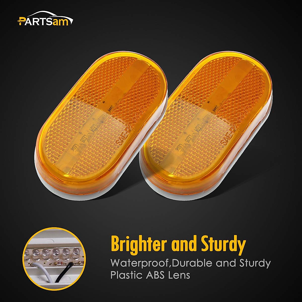 Partsam 2Pcs [DOT Certified] Amber 4 Inch LED Trailer RV Camper Side Marker Clearance Lights Lamps 6 Diodes with Reflex Lens Surface Mount Reflective 2x4 Rectangle Truck Marker Lights Front Rear