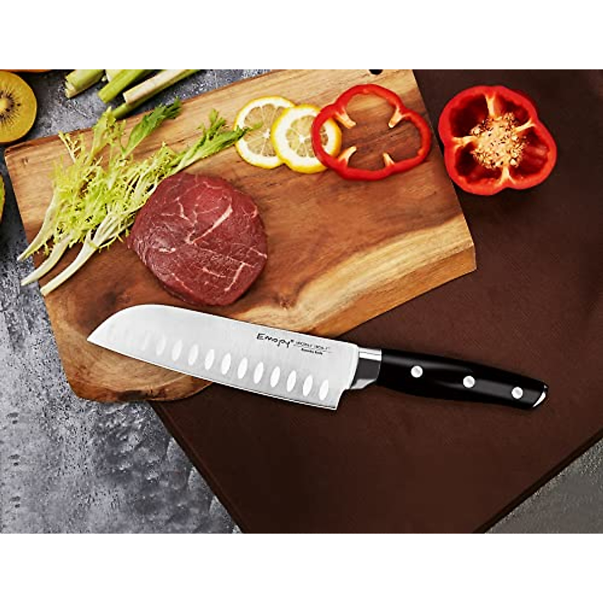 Emojoy 22-Piece Kitchen Knife Set with Block, Include 2-pair Chef Knives, Carving Fork and Sharpener (Dual-Chef Sets)