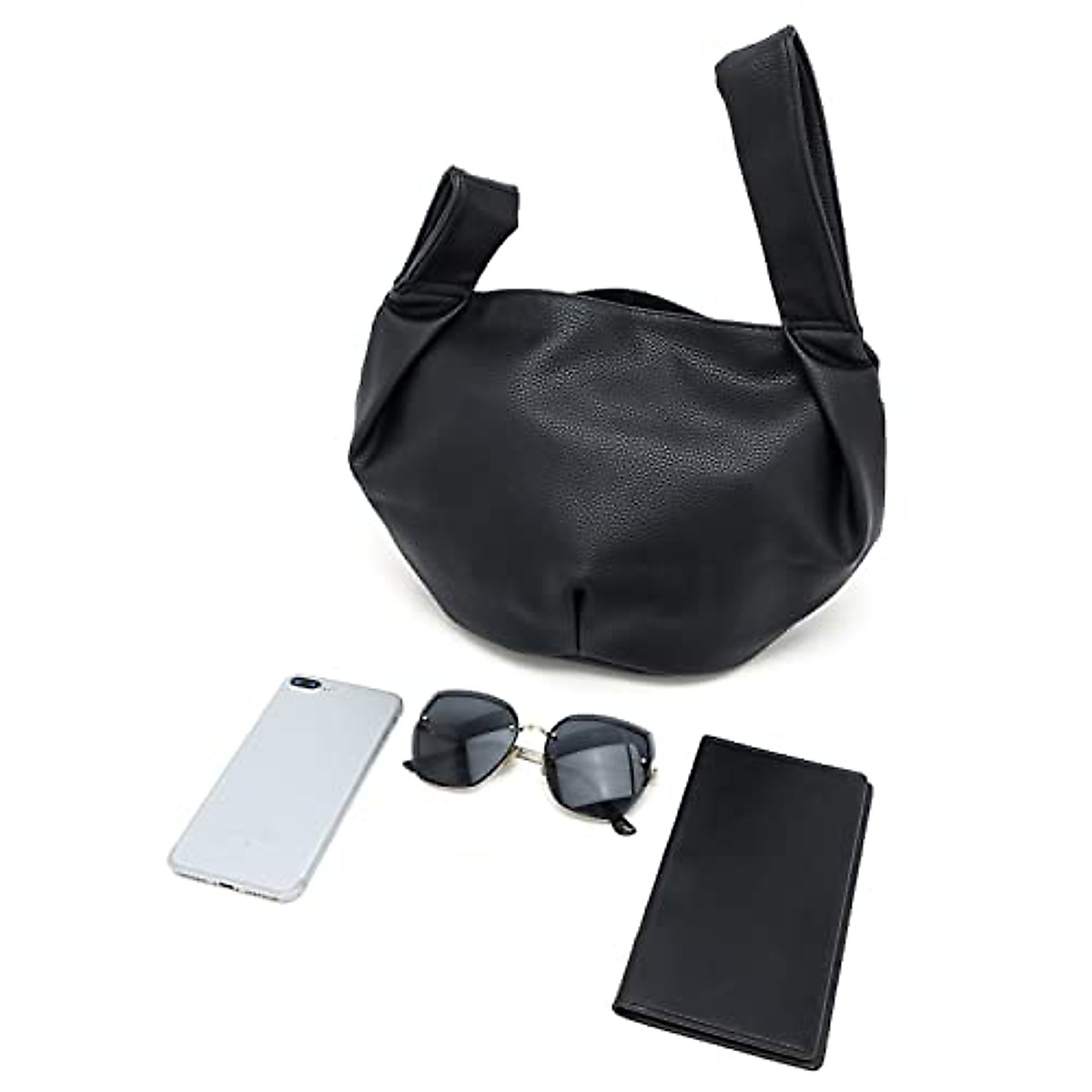 Earnda Small Tote Bag for Women Soft Volume Top Handle Bag Wristlet Knot Clutch Pouch Black