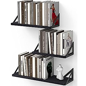 BAYKA Floating Shelves for Bedroom Decor, Rustic Wood Wall Shelves for Living Room Wall Mounted, Hanging Shelving for Bathroom, Laundry Room, Small Shelf for Plants, Books(Black,Set of 3)