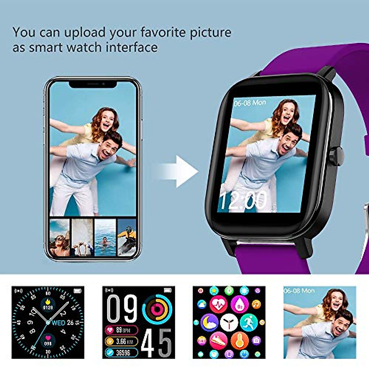 Smart Watch (Answer/Make Calls), Smartwatch for iOS and Android Phones, Fitness Tracker Watch for Men and Women (Purple, 1.4”)