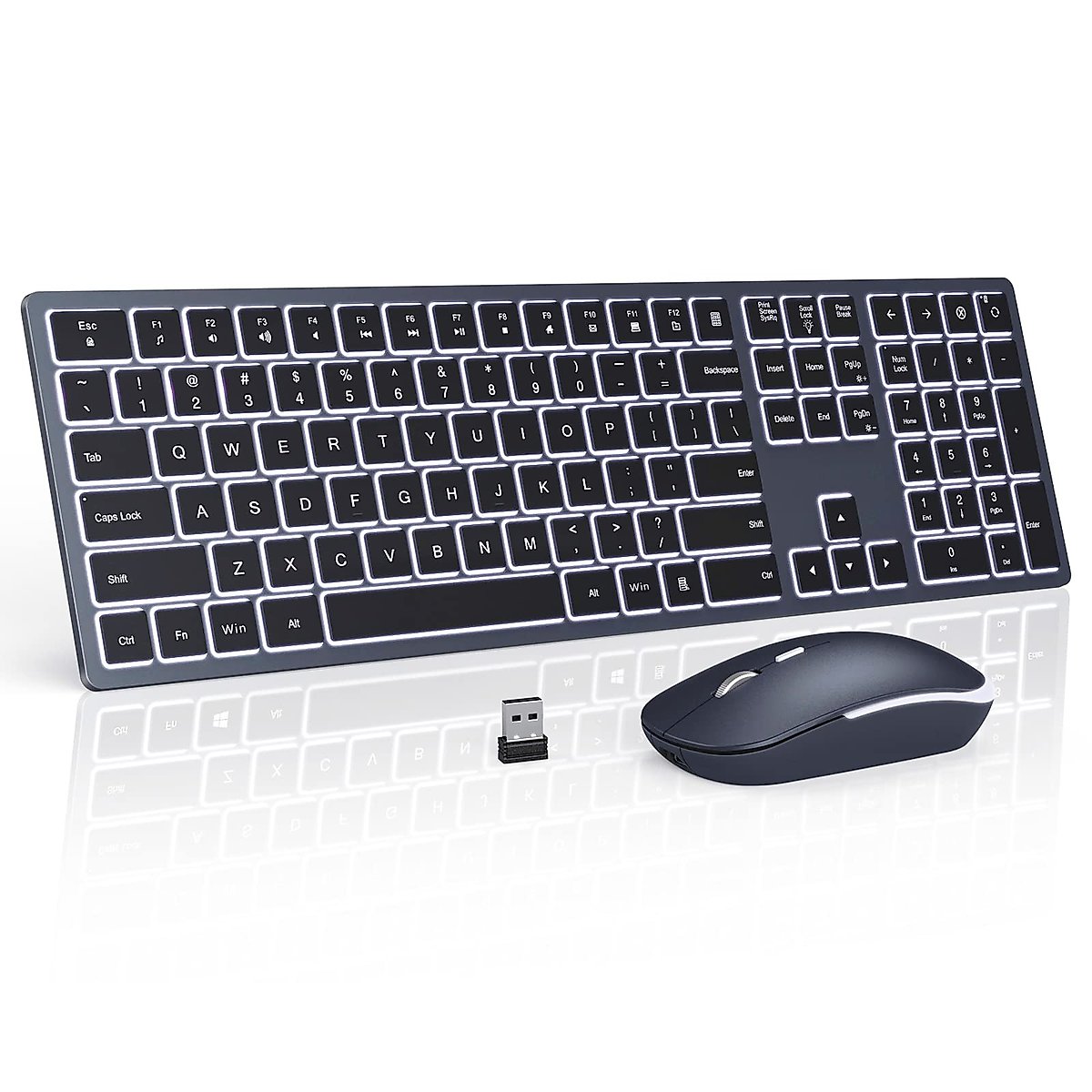 seenda Wireless Backlit Keyboard and Mouse Combo, 2.4G USB Silent Keyboard and Mouse Rechargeable Full-Size Ultra Slim Keyboard & Mouse Set for Windows PC Computer, Laptop, Desktop