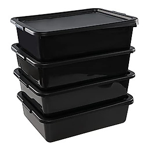 Yuright 4 Pack Black Bus Tub with Lids, 13 L Food Grade Commercial Bus Tubs