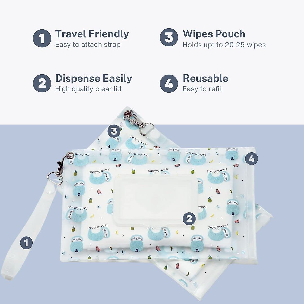 Orchid Hearts Baby Wipes Dispenser - Portable & Refillable Wet Wipe Pouch, Reusable Baby Wipes Holder & Baby Wipe Container, Baby Essential, Makeup Wipe Travel Case - Rain Forest, 2pcs