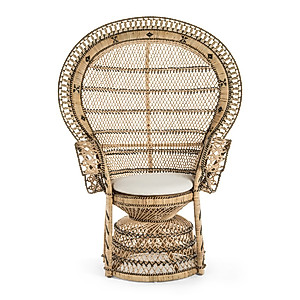KOUBOO Grand Pecock Retro Peacock Chair in Rattan with Seat Cushion, Natural Color, Large