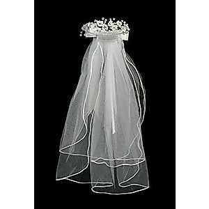 SWEA Pea & Lilli Girls First Communion Veil - White Holy 1st Communion Headpiece with Comb and Flowers