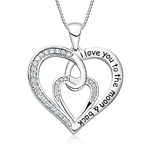 FANCYCD Jewelry for Women, Girlfriend Necklace, Heart Necklace for Women, I Love You Necklace, Wife Jewelry Present, Valentines Day Gift, Anniversary for Her, I Love You to the Moon and Back Necklace