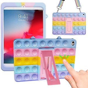 iZi Way Pop It for iPad Air 5th/4th Generation Case 2022/2020 Kids Girls, Poppet Fidget Toy Push Bubble Cute Silicone Tablet Case Cover, Stand, Shoulder Strap for Apple iPad Air 5/4 10.9” - Rainbow