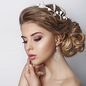 Zinc mecresh Wedding Teardrop Dangle Earrings Crystal Rhinestone Beaded Chandelier Earrings for Brides Gold