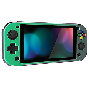 eXtremeRate PlayVital Glossy Chameleon Green Purple Protective Case for Nintendo Switch Lite, Hard Cover Protector for Nintendo Switch Lite - 1 x Black Border Tempered Glass Screen Protector Included