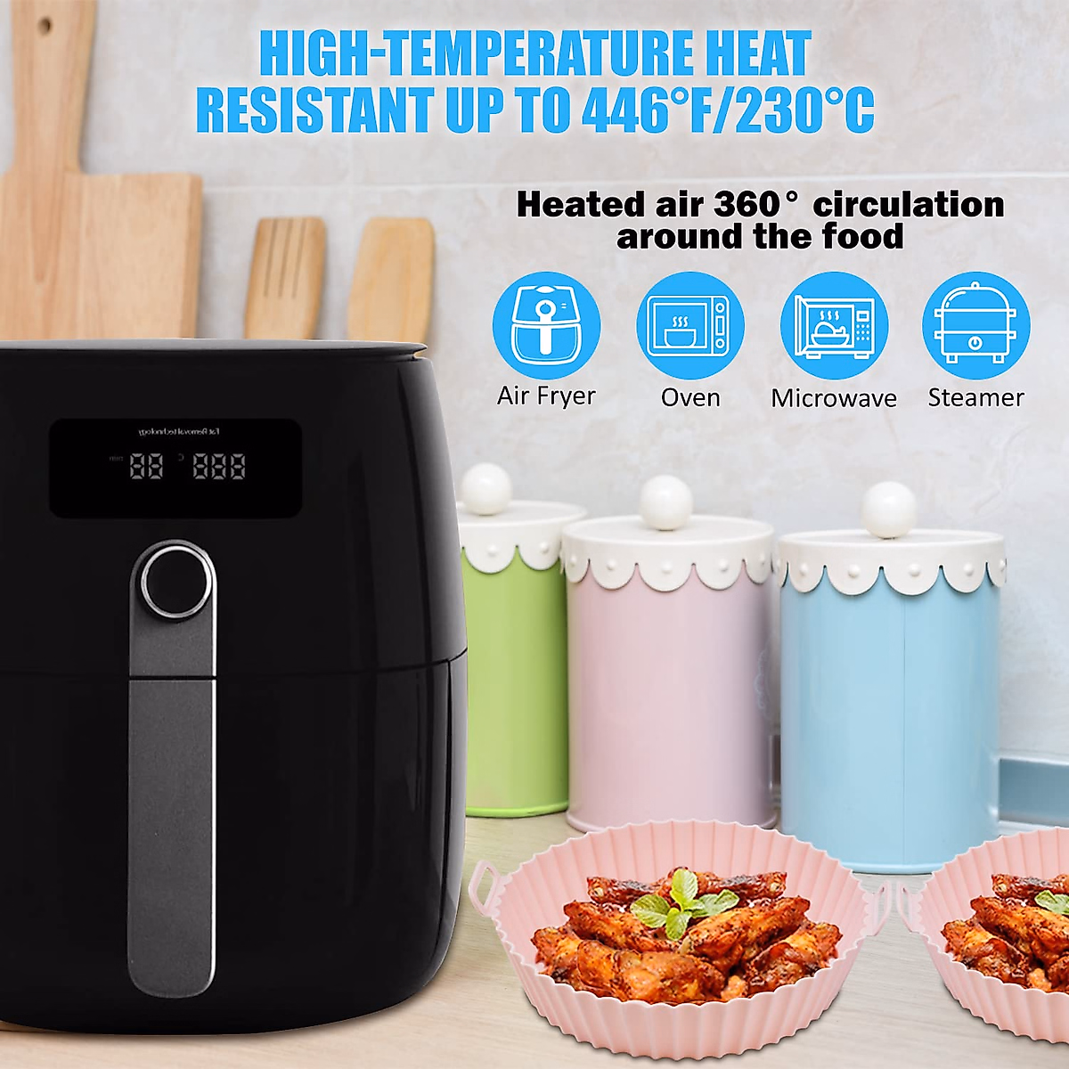Air Fryer Silicone Pot, 2 Pack Reusable Silicone Air Fryer Liners, Air Fryer Accessories, Replacement for Disposable Parchment Paper Liner Fit 3.5-7Qt