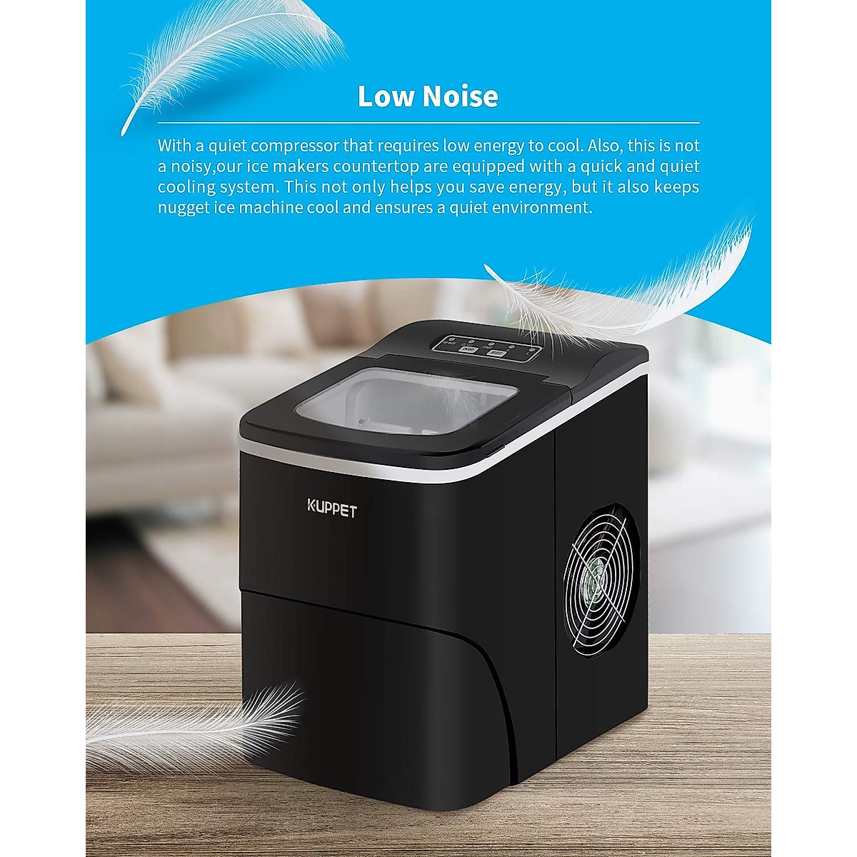 KUPPET Ice Maker Machine for Countertop, Portable Ice Cube Makers, Make 26 lbs ice in 24 hrs,Ice Cube Rready in 6-8 Mins with Ice Scoop and Basket for Home/Office/Bar (Black)