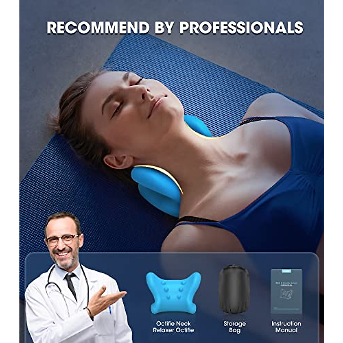 Octifie Odorless Neck Stretcher for Neck Pain Relief, Ergonomic Neck Cloud Cervical Traction Device Chiropractic Pillow for Spine Alignment, Neck and Shoulder Relaxer for TMJ Headache Muscle Tension