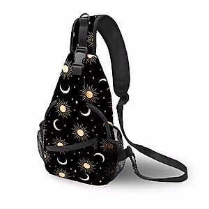 Yamegoun Moon Star Sun Sling Bag Travel Crossbody Backpack Shoulder Pack Hiking chest Daypack for Women Men Waterproof Adjustable Lightweight Outdoor Walking Running Climbing