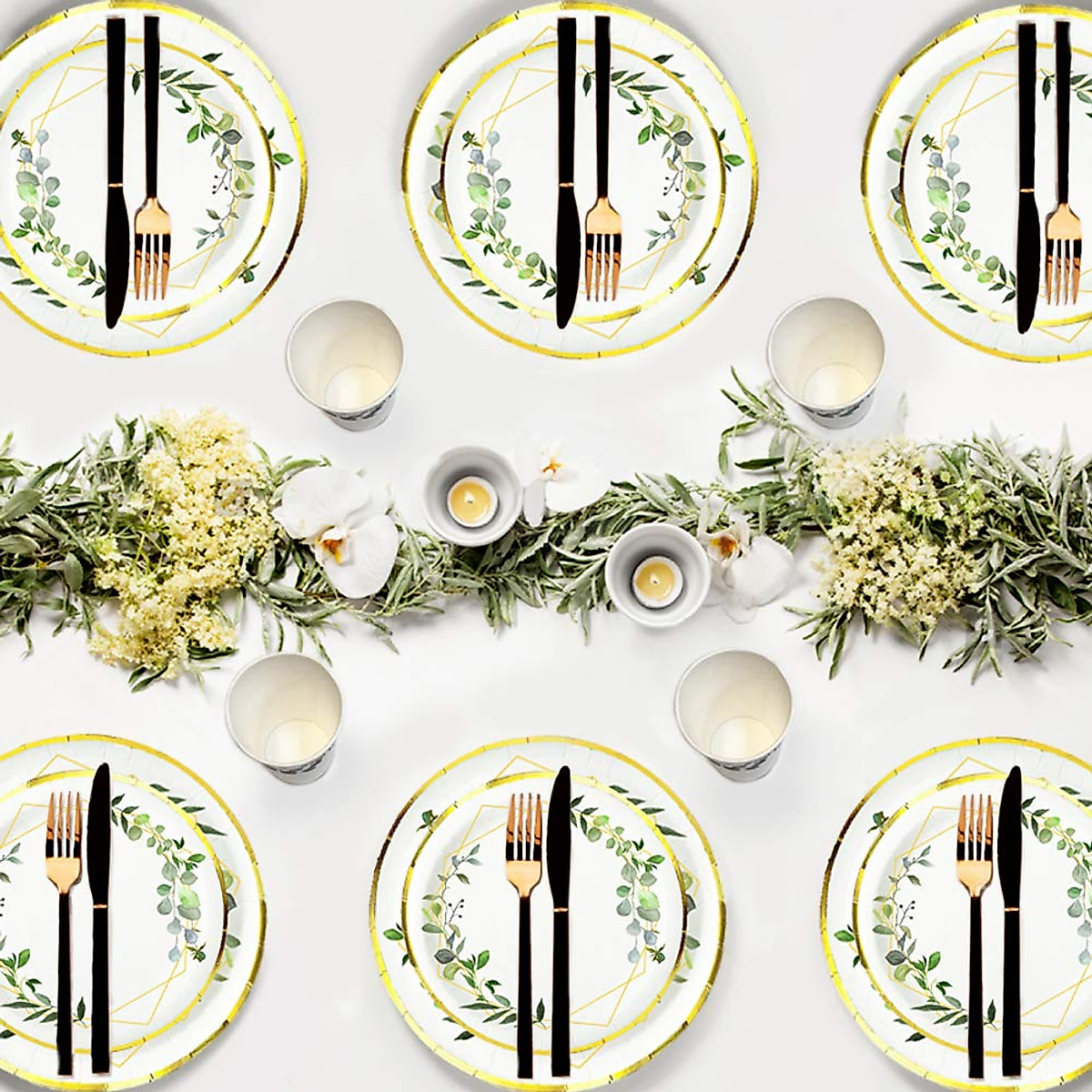 Ola Memoirs Greenery Safari Plates and Napkins for 24 Boho Party Supplies Jungle Theme Baby Shower Paper Disposable Cups Birthday Decorations Bridal Floral Tropical Wedding Gold Green Decor Boy Girl