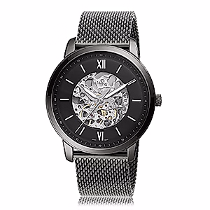 Fossil Men's Neutra Automatic Stainless Steel Mesh Three-Hand Skeleton Watch, Color: Smoke (Model: ME3185)