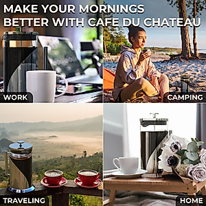 Cafe Du Chateau French Press Coffee Maker - Heat Resistant Glass with 4 Level Filtration System, Stainless Steel Housing - Brews Coffee and Tea - Large 34 Oz Carafe Coffee Presser