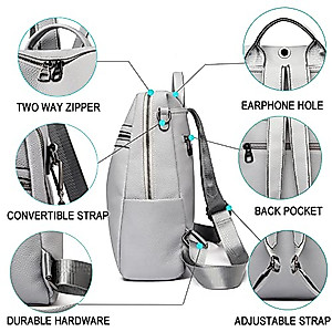 Leather Womens Backpack Purse for Women, Ladies Convertible Cute Purse Backpack and Handbags Shoulder Bag Bookbag Satchel for Travel (Medium, Light Grey)
