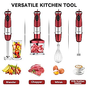 Immersion Blender Hand Blender, Abuler 800W Hand Mixer Stick, 5-in-1, 12 Speed BPA-Free Stick Blender 304 Stainless Steel, Chopper, Whisk, Milk Frother, Beaker, Smoothies, Milkshake, Purée Baby Food, Sauce, Dips, Mayo