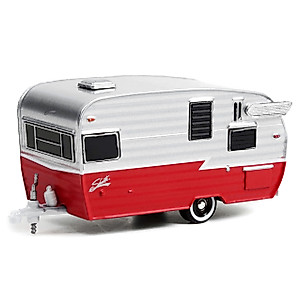 Toy Cars 1962 Shasta Airflyte Travel Trailer Polished Aluminum and Red with White Stripes Hitched Homes Series 12 1/64 Diecast Model by Greenlight 34120 F
