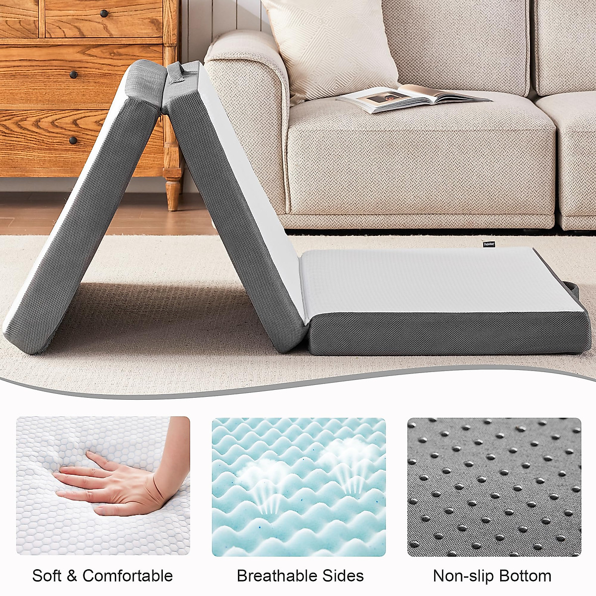 POHARE Folding Mattress Twin, Memory Foam Foldable Mattress Topper with Storage Bag & Blanket, Portable Trifold Mattress with Breathable Washable Cover for Camping, Floor, Guest