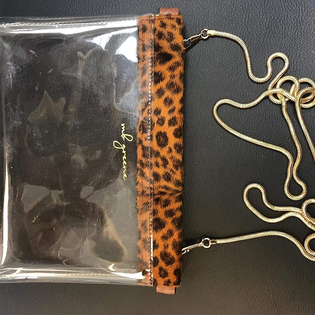 MB Greene Clear Stadium Approved Hinged Purse Leopard Cross Body Bag for Sports