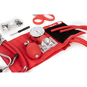 Primacare KB-9181 Professional Series Blood Pressure kit with Sprague Rappaport Stethoscope, Fanny Pack Aneroid Combo for Medical Emergencies and First Aid Purposes, Red, 8x2x6 inches